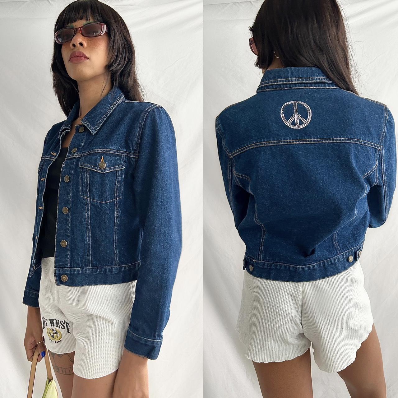 Vintage 90s Peace Sign Embellished Denim Jacket 🖤-... - Depop