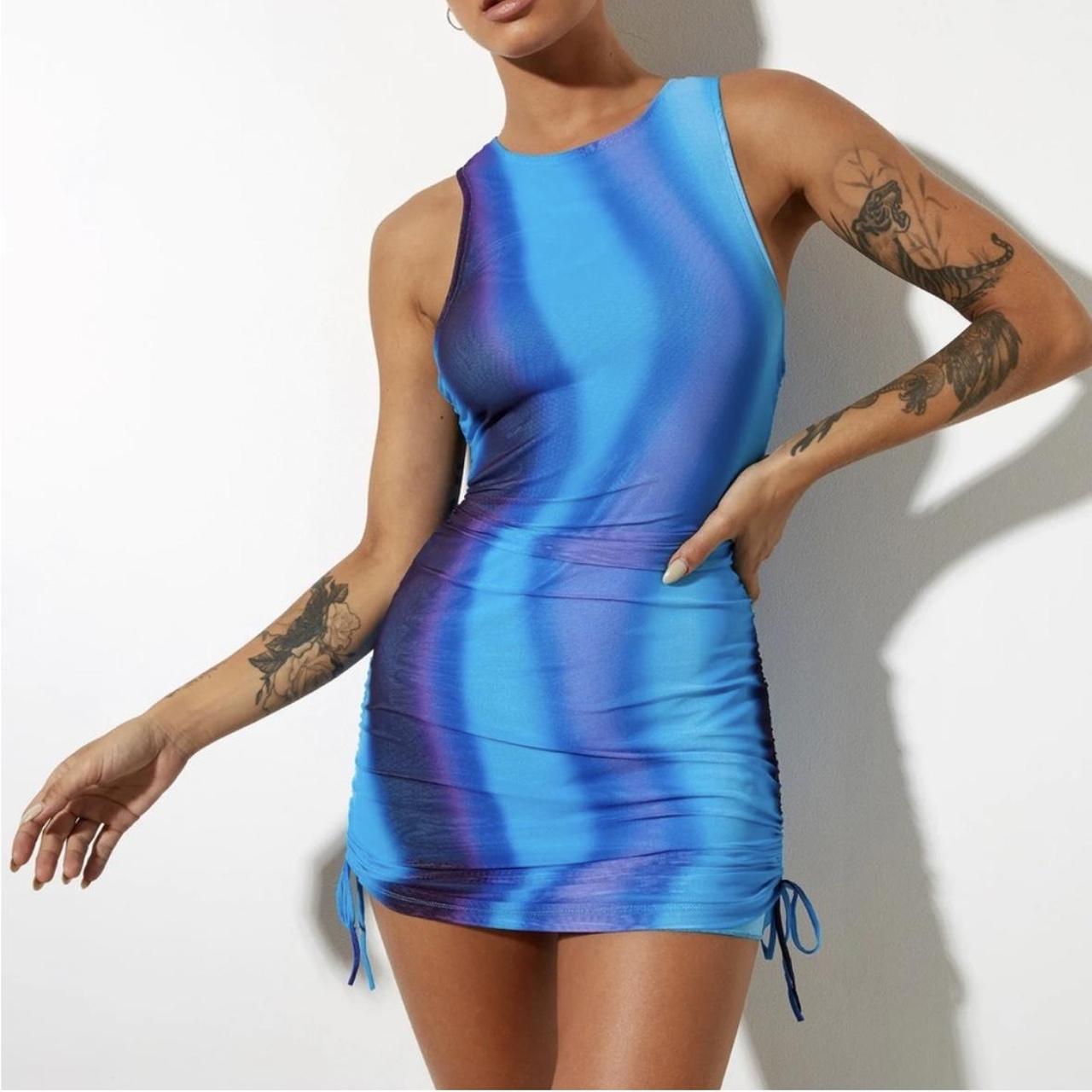 Motel Tie Dye rushed dress Adjustable strings on... - Depop