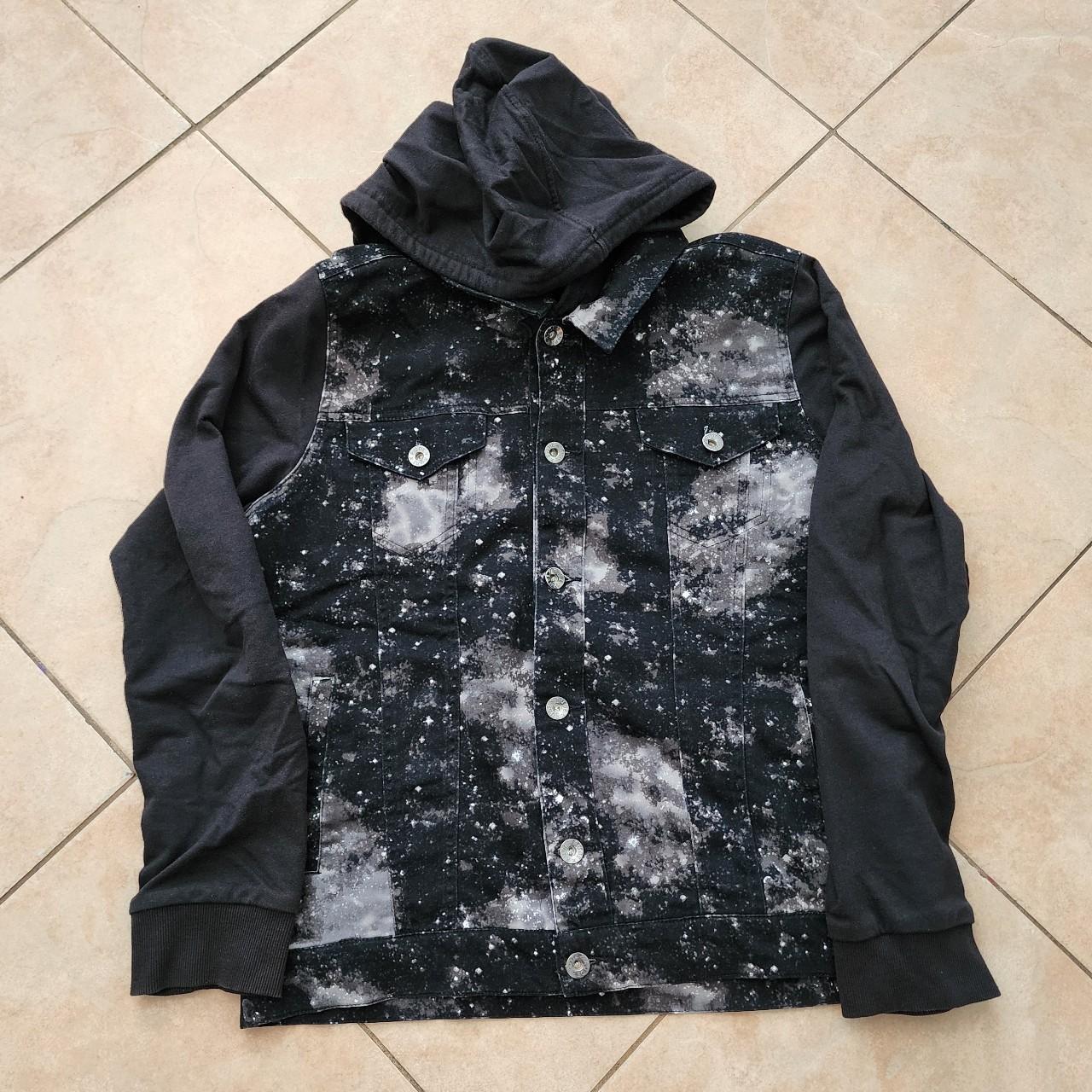 Rude Black & White Galaxy Denim Black Fleece... - Depop