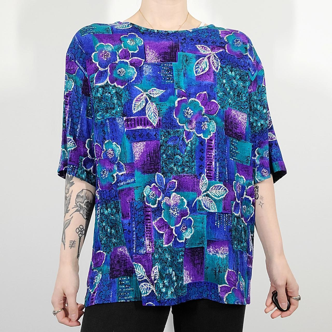 Retro 80s Floral Patchwork Shirt 🐈‍⬛ Funky, cute,... - Depop