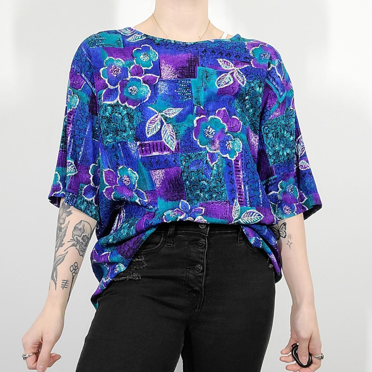 Retro 80s Floral Patchwork Shirt 🐈‍⬛ Funky, cute,... - Depop