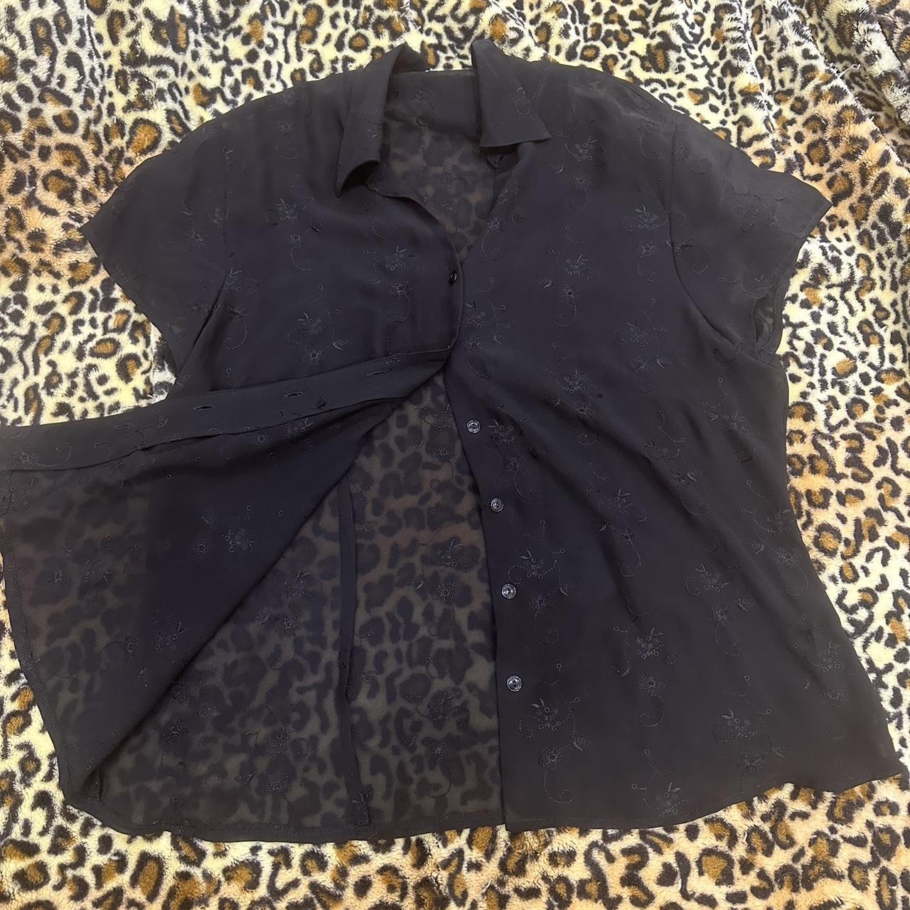 90s sheer see-through button up shirt. Floral detail. - Depop