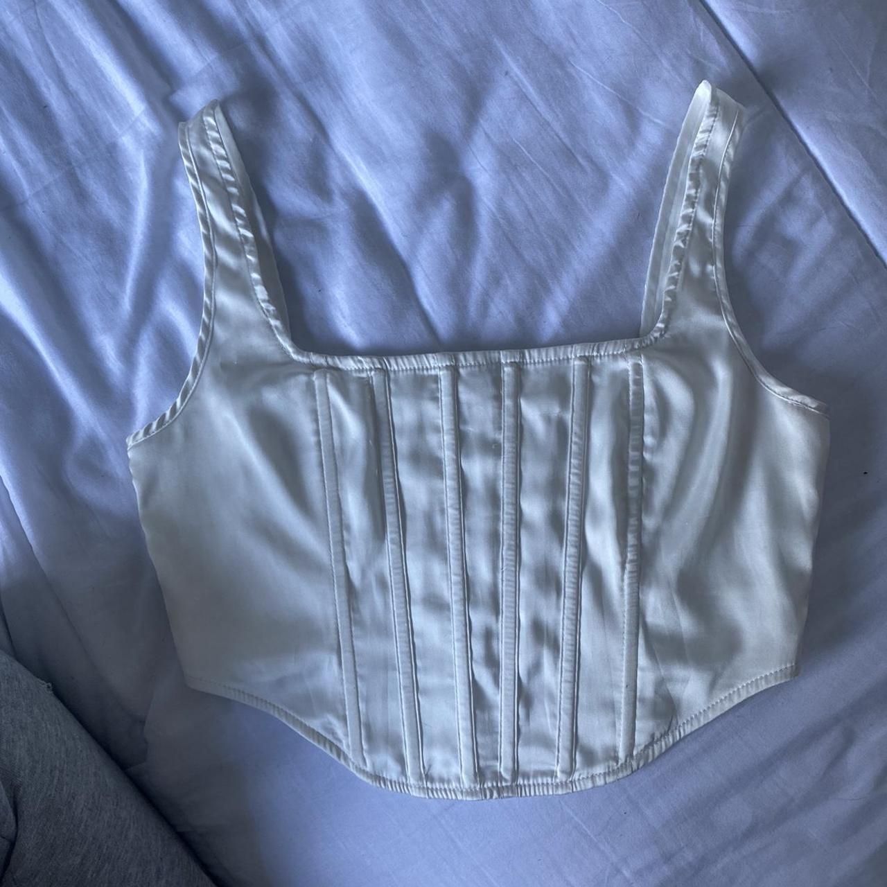 Missguided Satin Corset Top (White) Size 8 Worn Once... - Depop