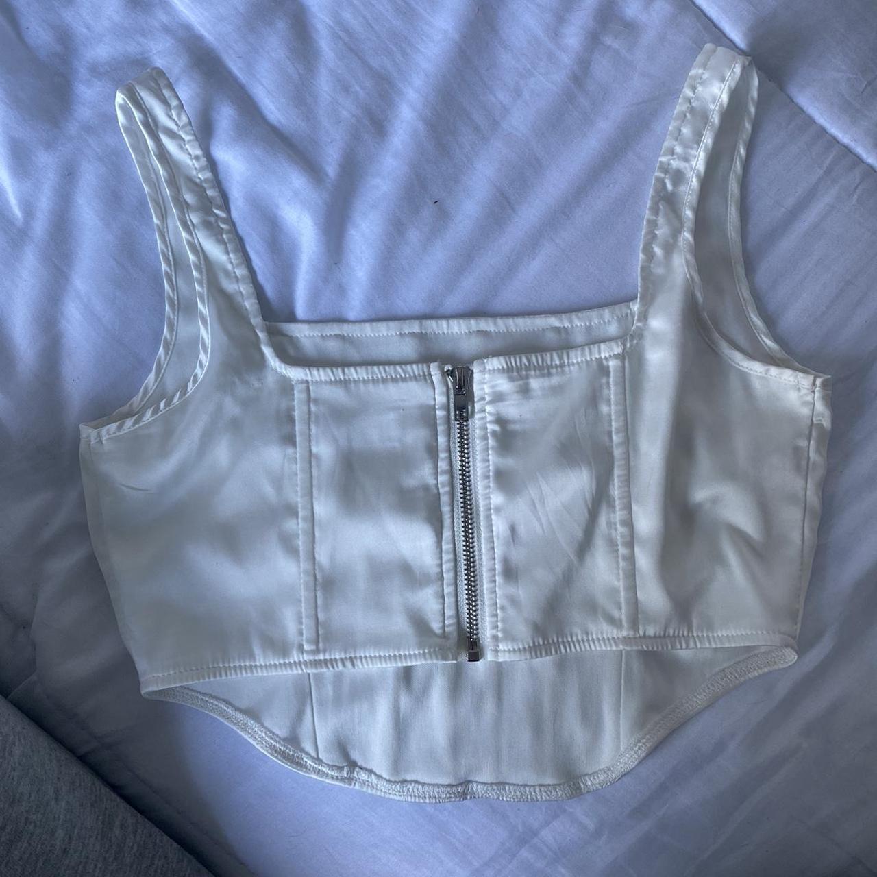 Missguided Satin Corset Top (White) Size 8 Worn Once... - Depop