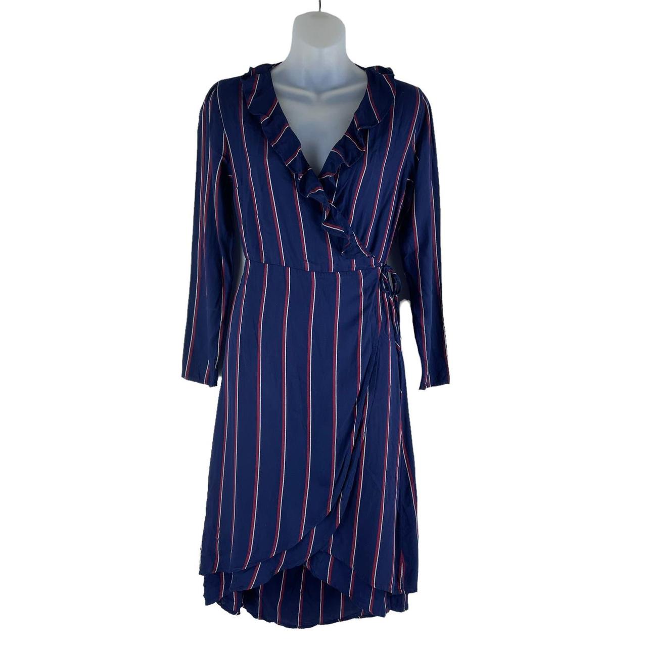 Rails Priya Faux Wrap Midi Dress Striped Ruffle Navy... - Depop
