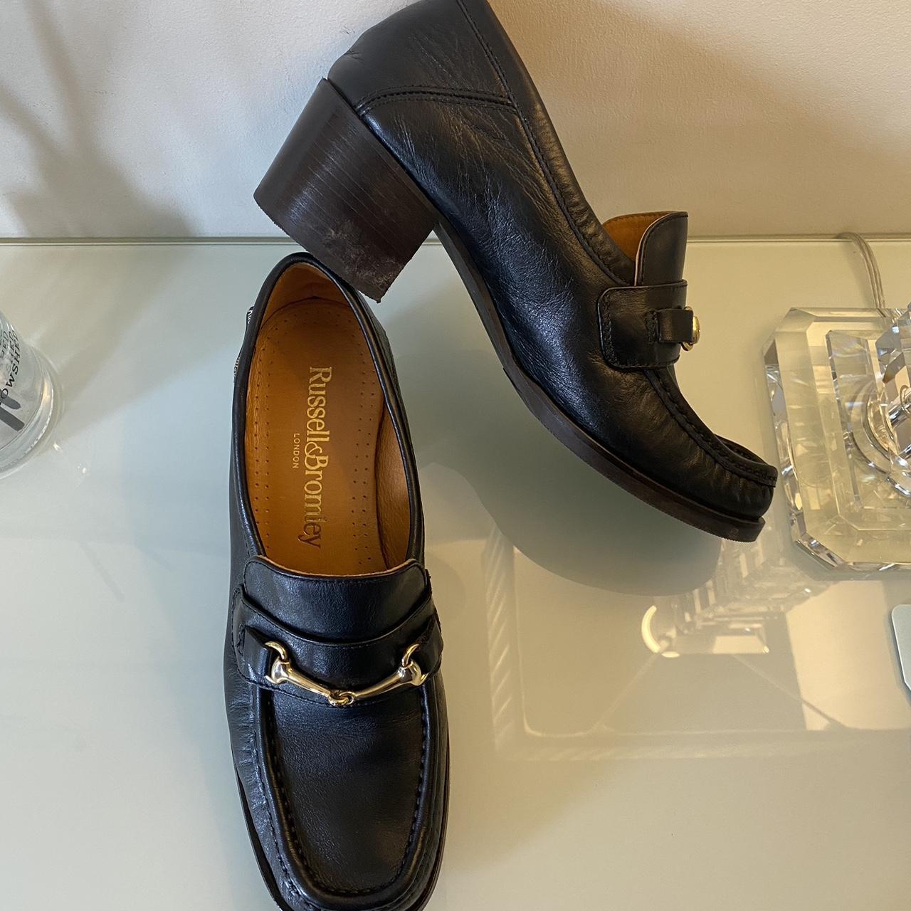 Russell and Bromley black leather loafers with heel... - Depop