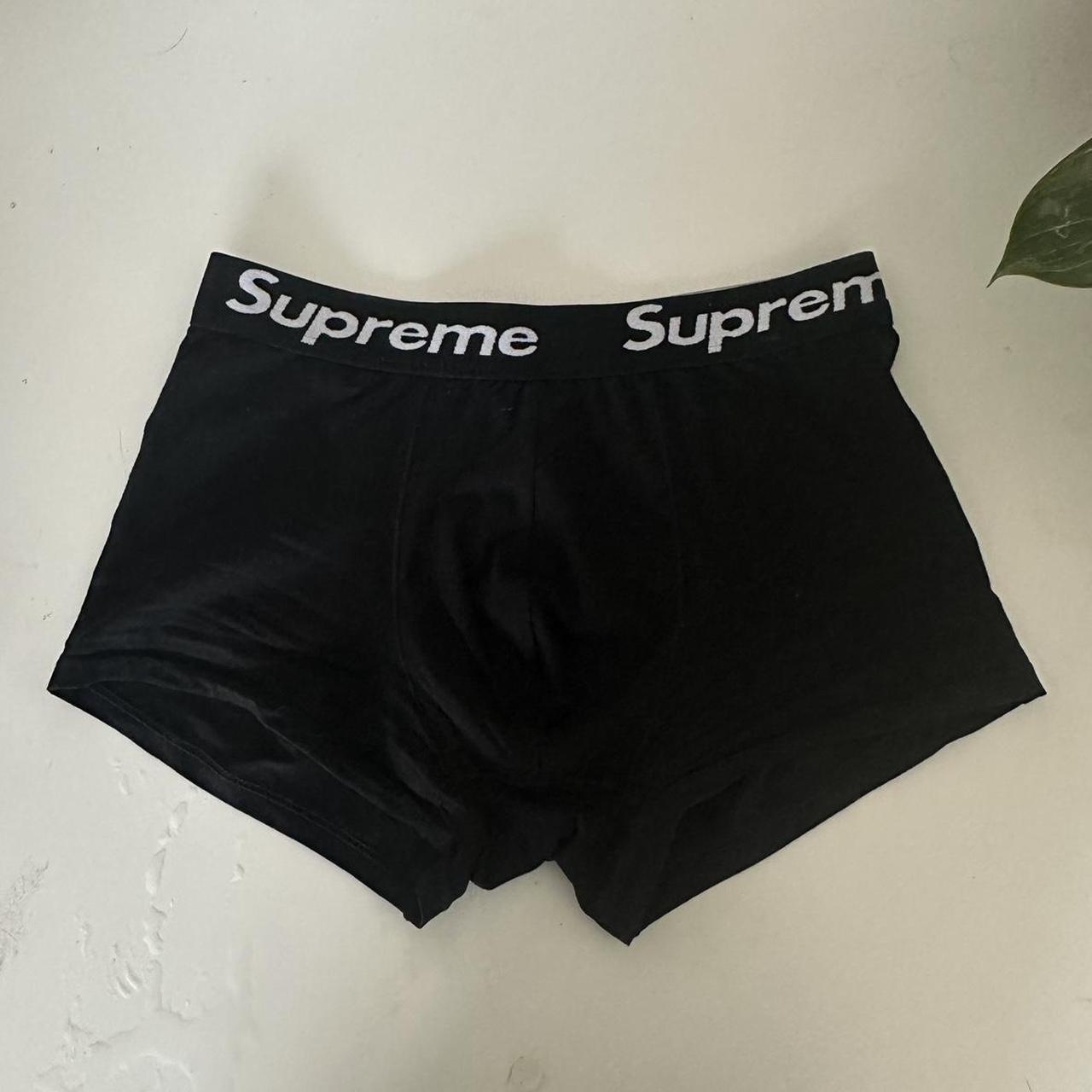 women’s black and white supreme boxer... - Depop
