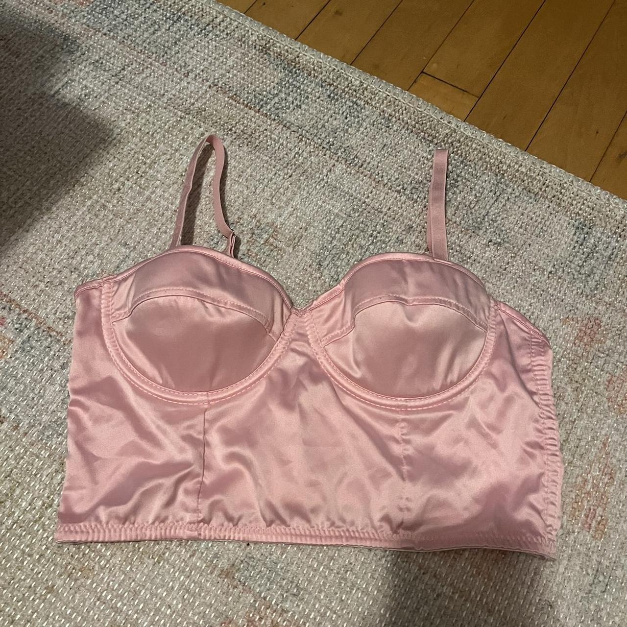 Pink satin bustier crop Fits XS-S - Depop