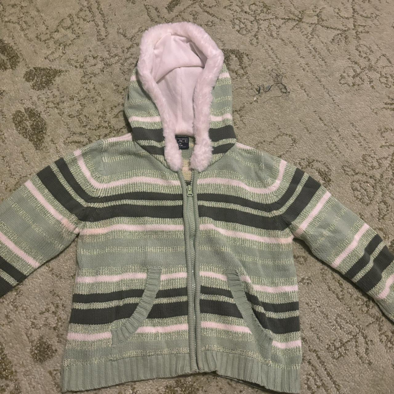 Limited too kids fur trim green sparkly striped... - Depop