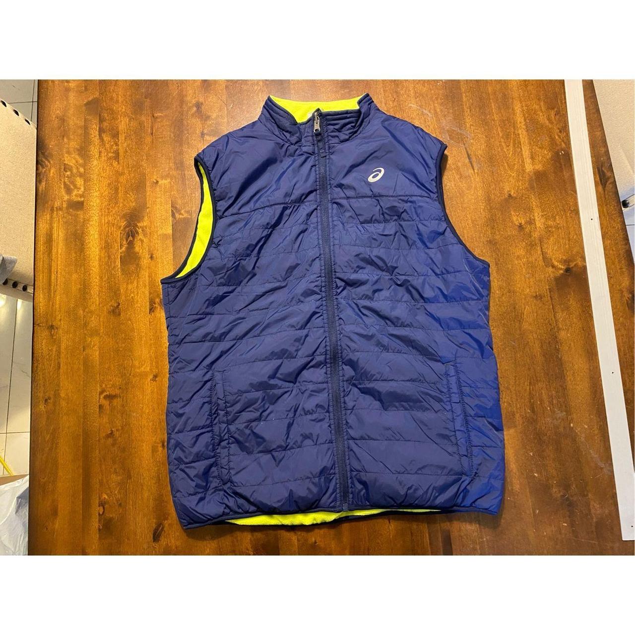 Asics Reversible Running Puffer Vest Blue Green Neon... - Depop