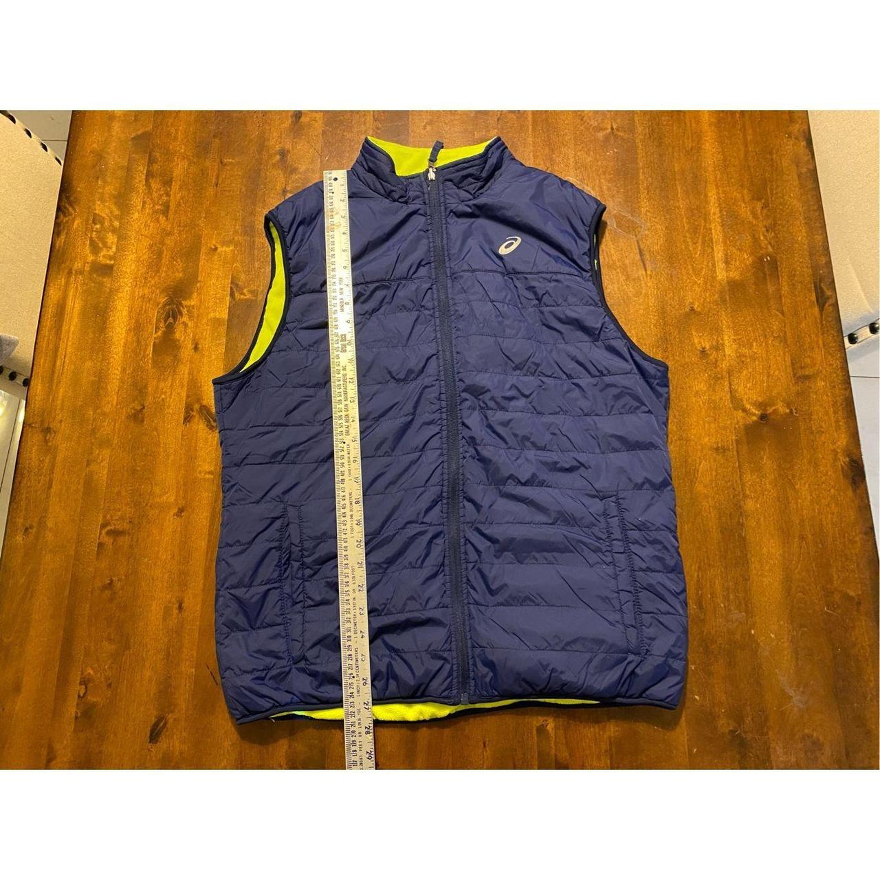 Asics Reversible Running Puffer Vest Blue Green Neon... - Depop