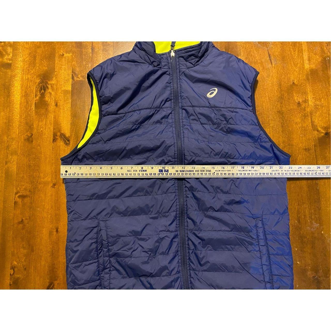 Asics Reversible Running Puffer Vest Blue Green Neon... - Depop