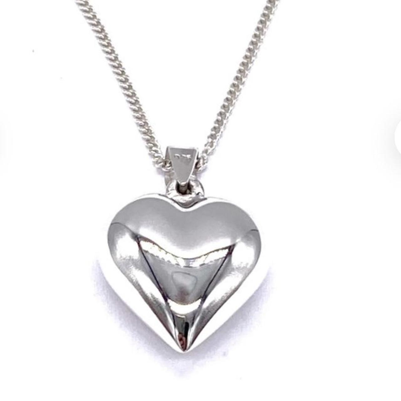 925 Sterling silver large pendant puff heart... - Depop