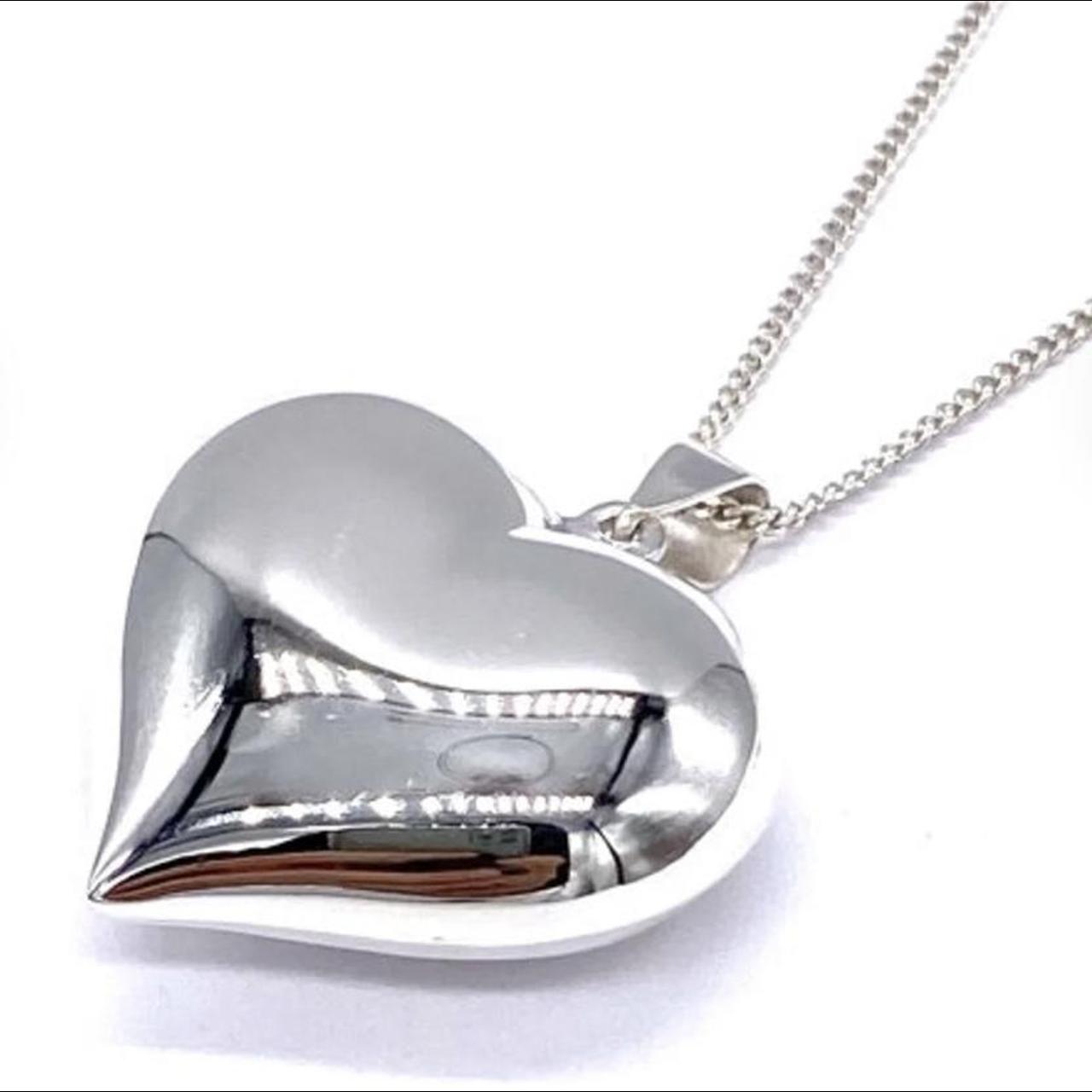 925 Sterling silver large pendant puff heart... - Depop