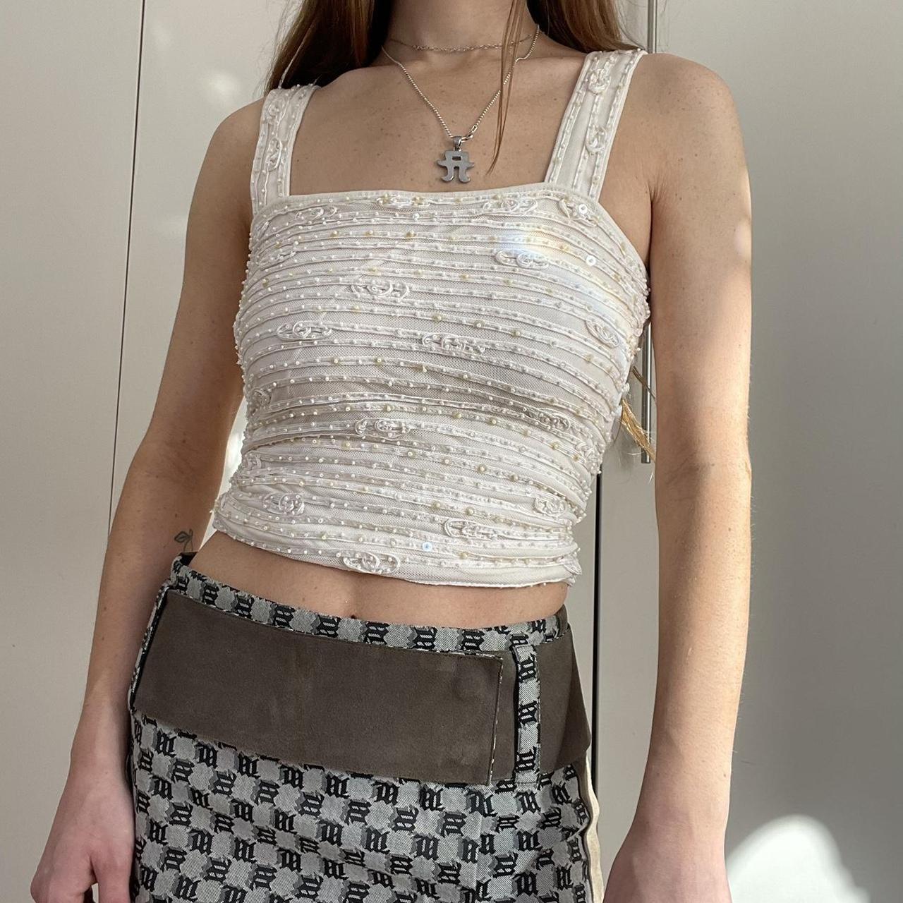 🍨 Beautiful cream camisole / tank top with sequins... - Depop