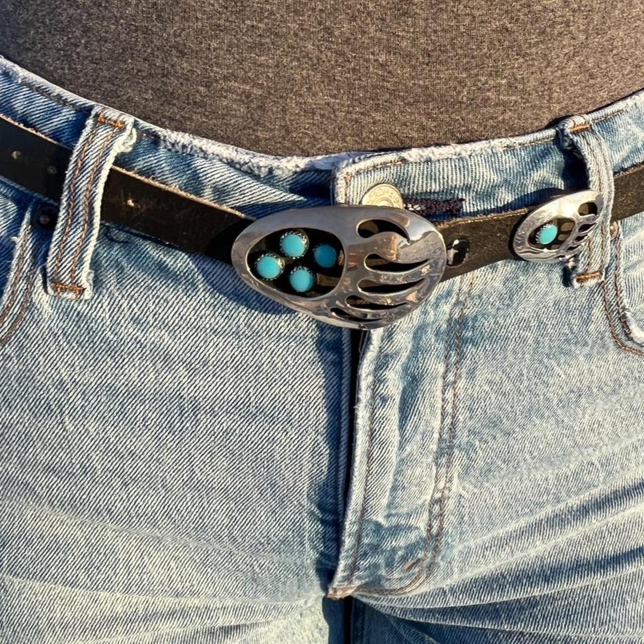 Navajo Bear Claw Concho Shadow Belt End to End :... | Depop