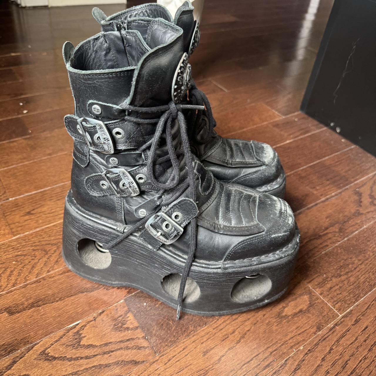 New Rock black leather boots with a spring platform.... - Depop