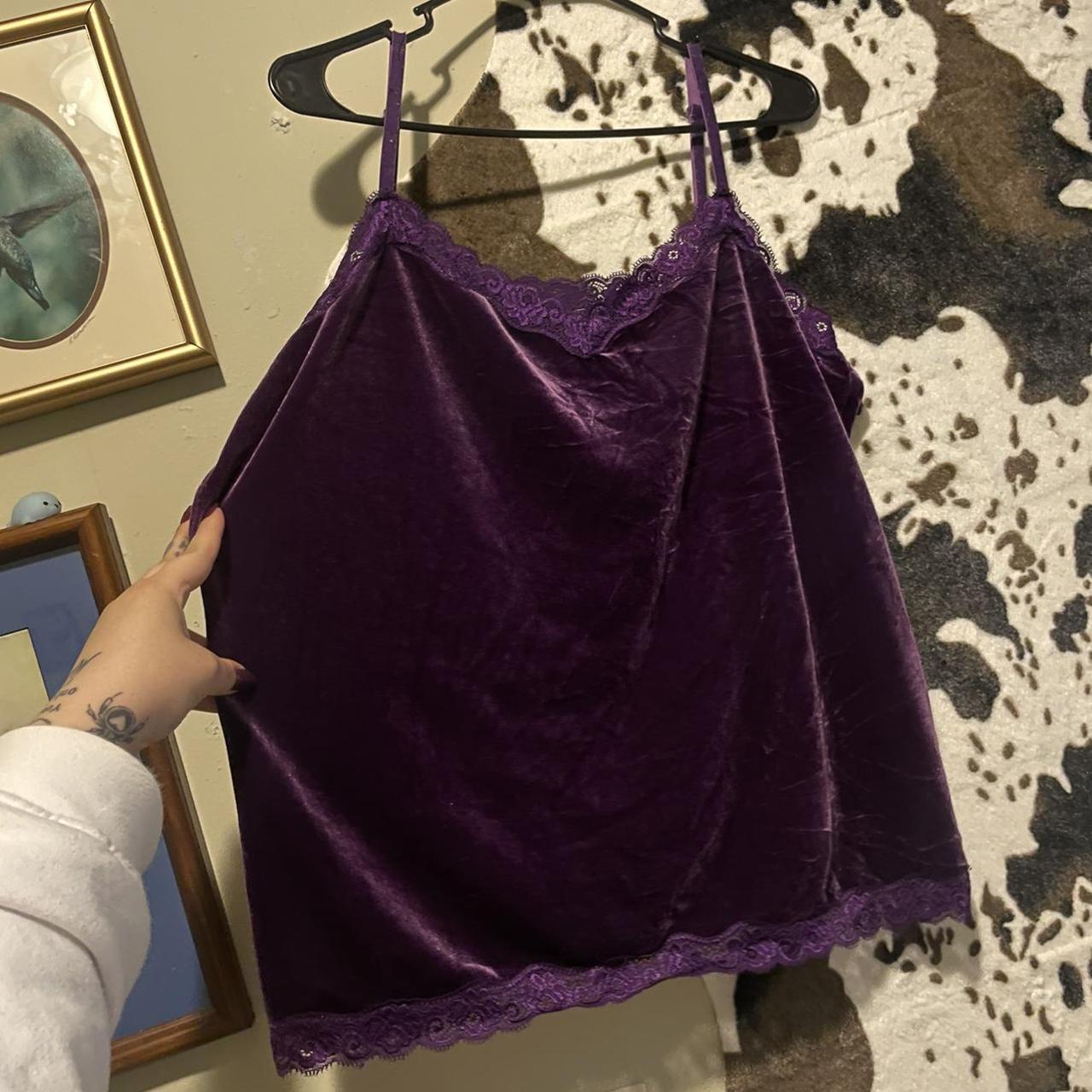 Super pretty purple velvet tank top with lace trim... - Depop