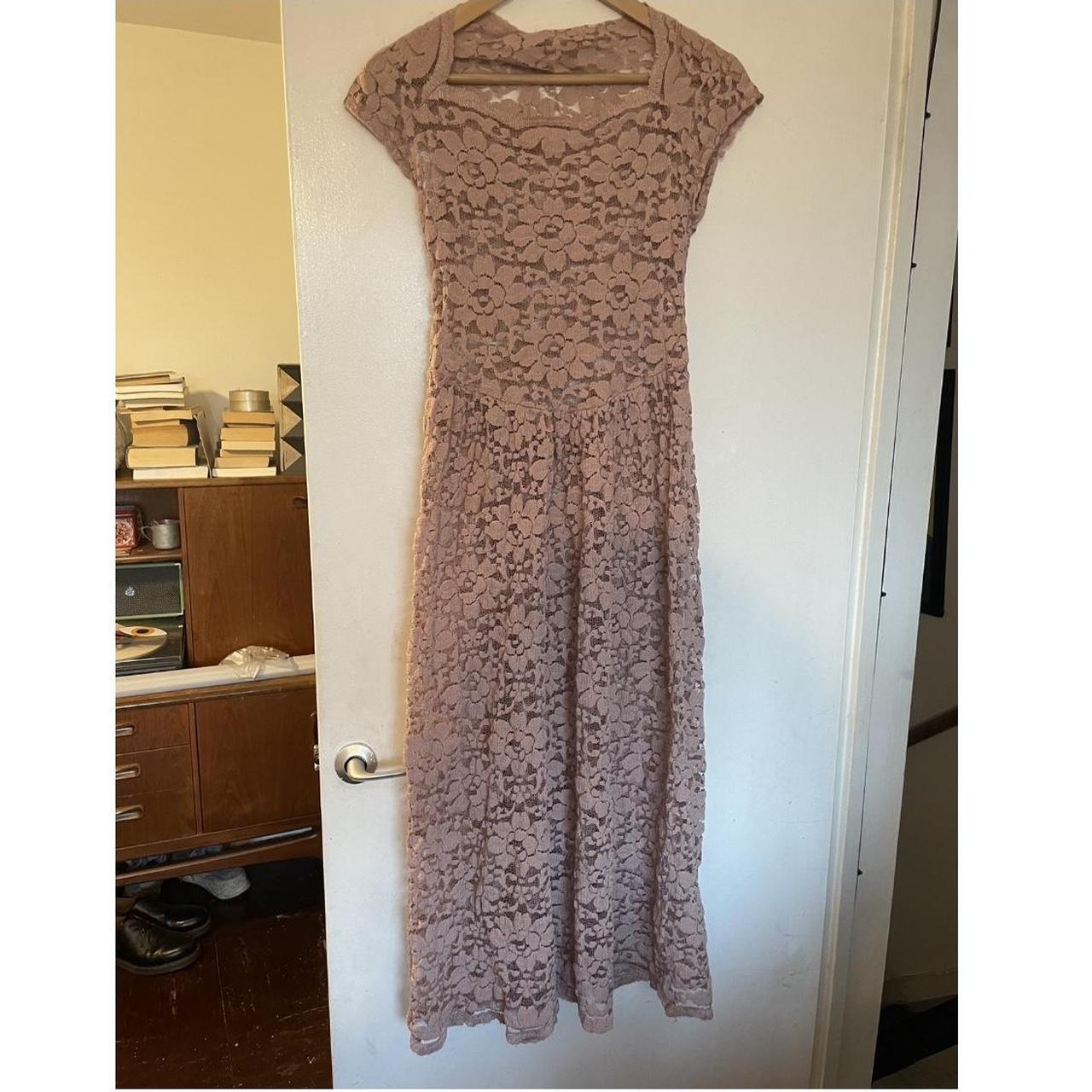 Sheer / see through / mesh pink lace maxi dress.... - Depop