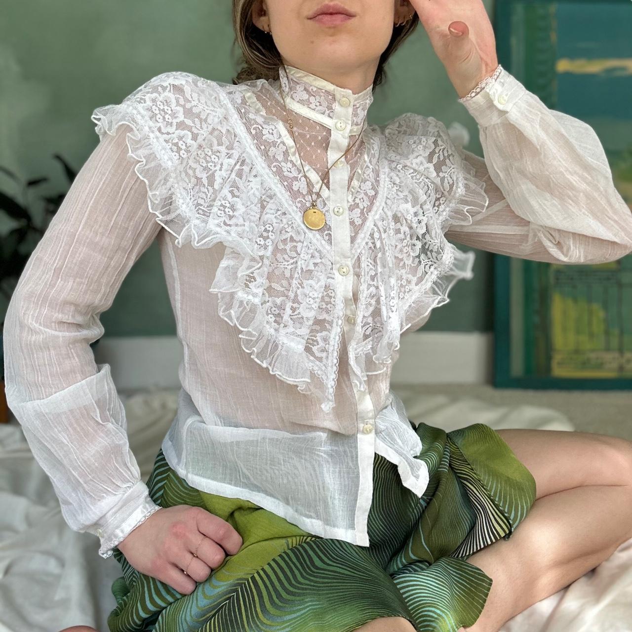 Vintage Gunne Sax white sheer gauzy blouse, the best... - Depop