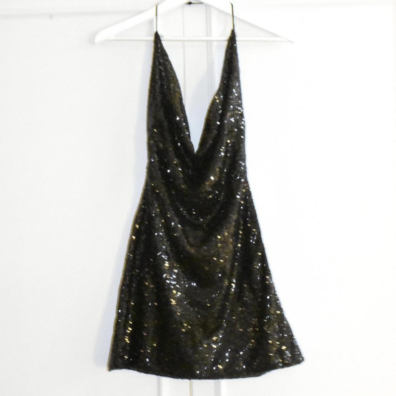 Sequin black halter dress from O-MIGHTY Cowl neck... - Depop