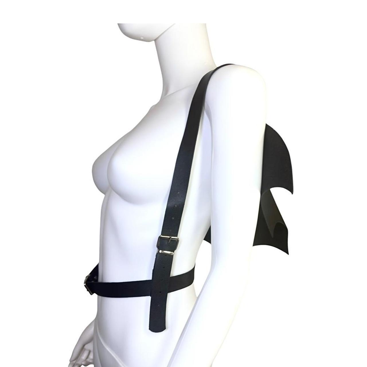 Black faux leather bat wings harness with studs and... - Depop