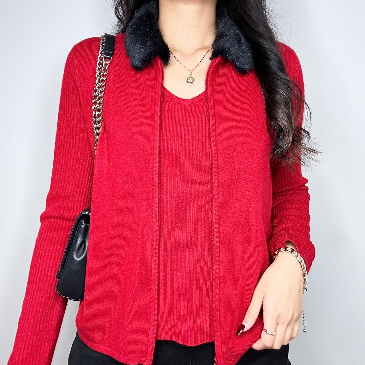 Red cardigan “W-29” — Retro red knitted... - Depop