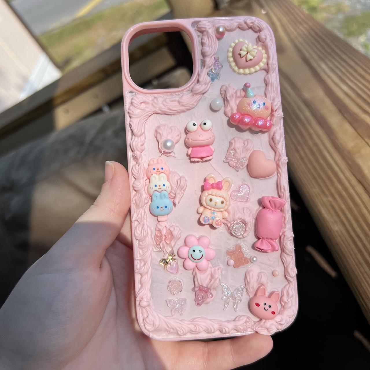 Pink clutter phone case iPhone 14 Plus Handmade... | Depop
