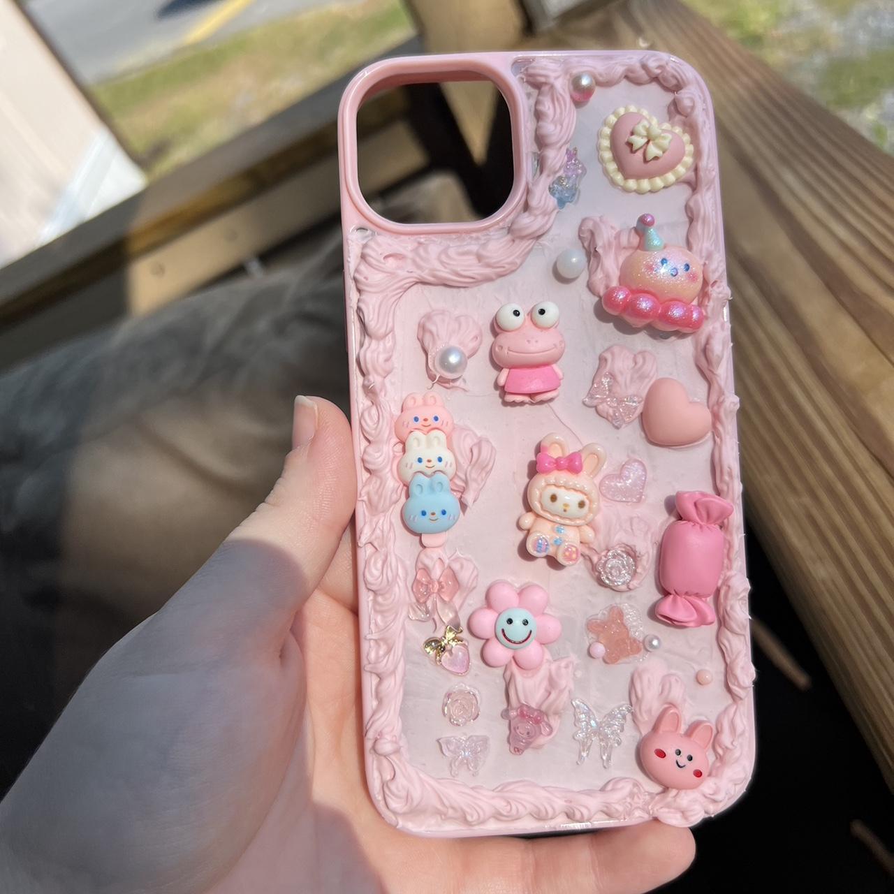 Pink clutter phone case iPhone 14 Plus Handmade... | Depop