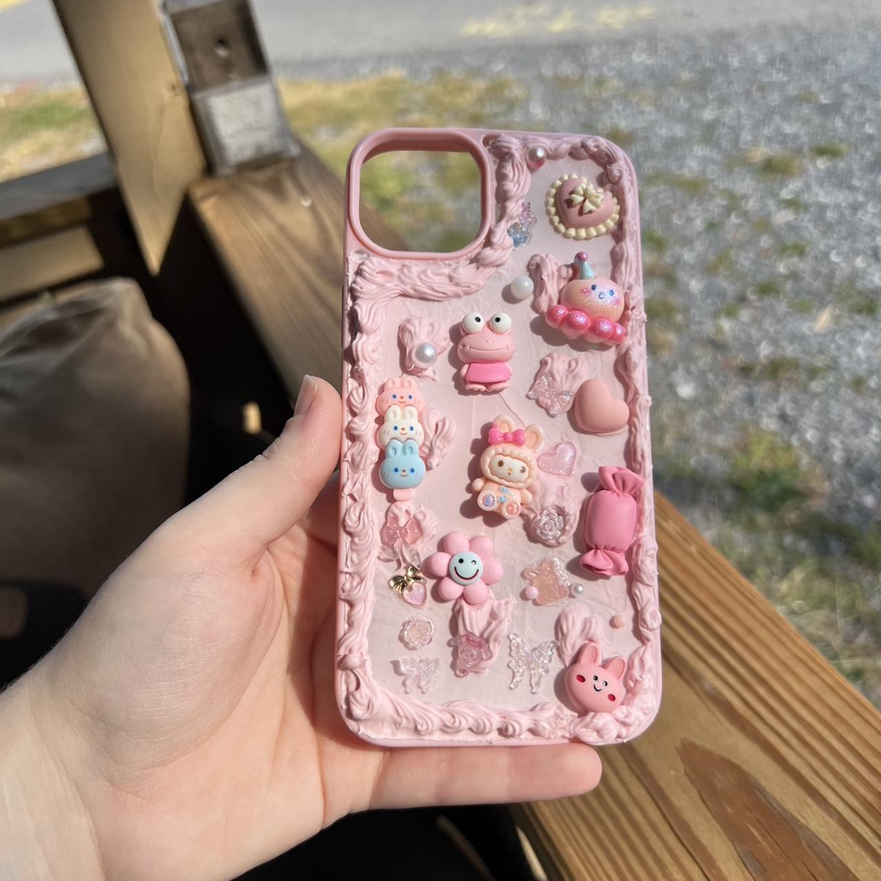 Pink clutter phone case iPhone 14 Plus Handmade... | Depop