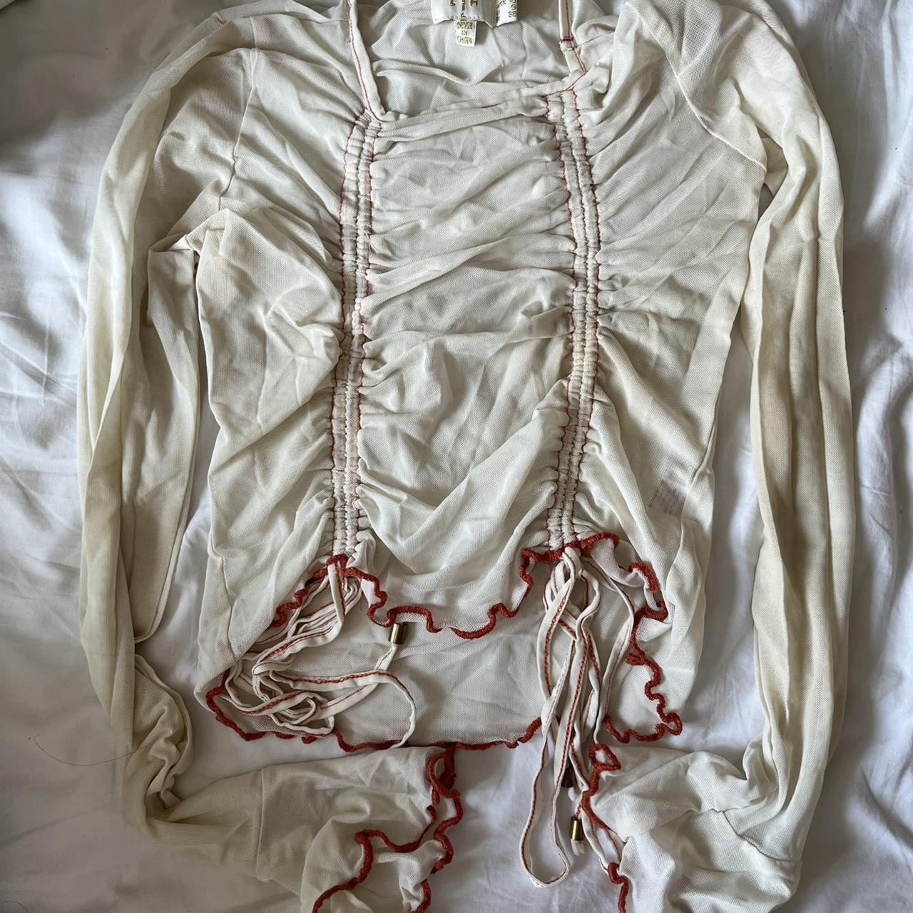 Cream princess polly top with orange edging. Size 12 - Depop