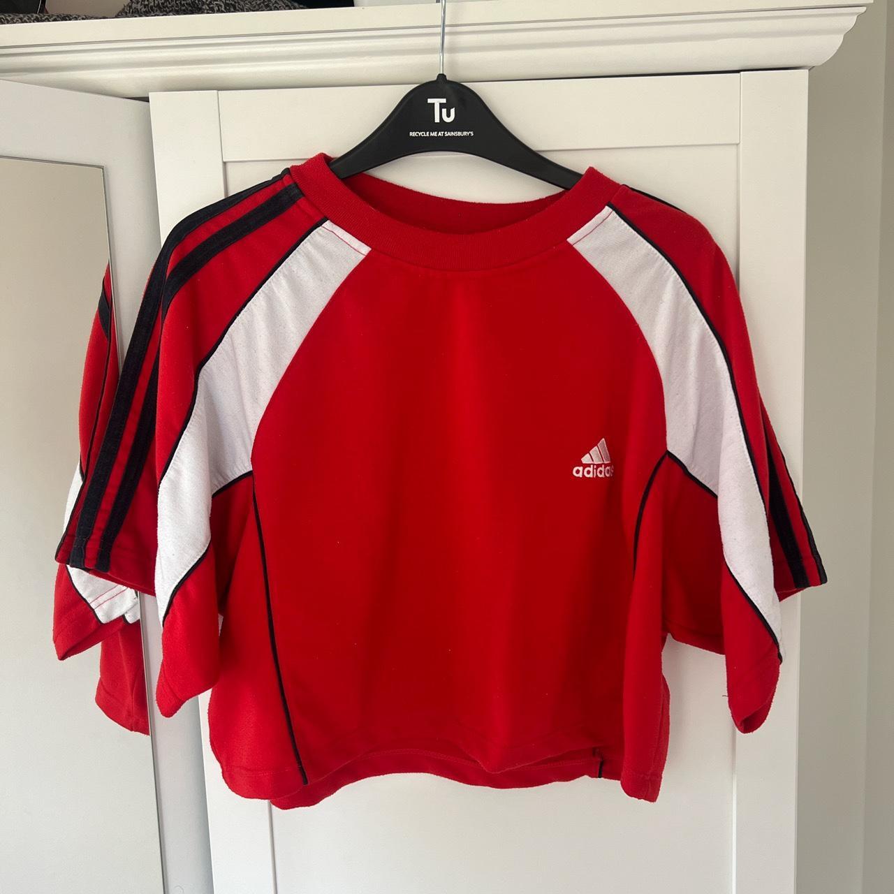 adidas reworked crop top in red - size xl - Depop