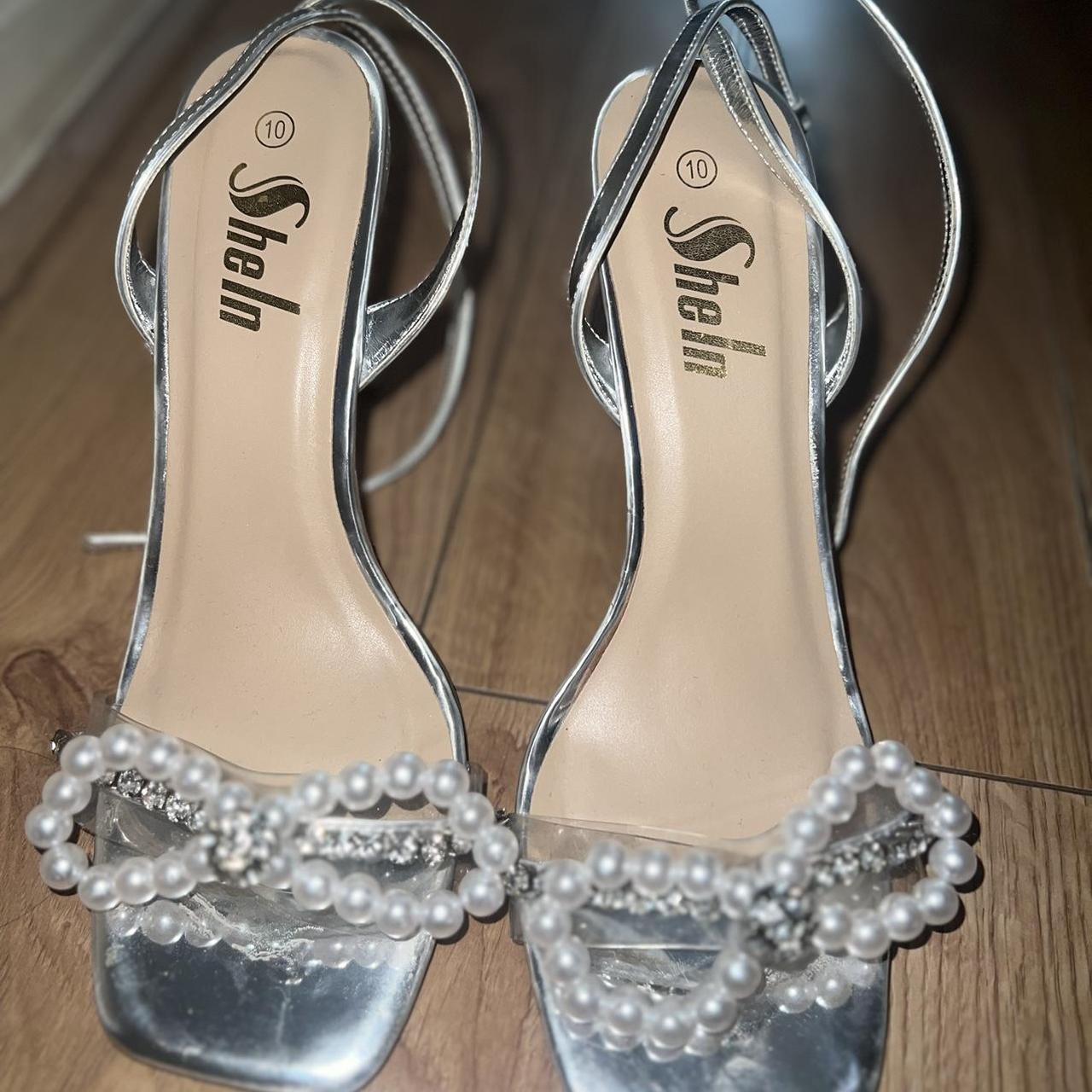 Shein silver sparkle diamanté bow, high heel ankle... - Depop