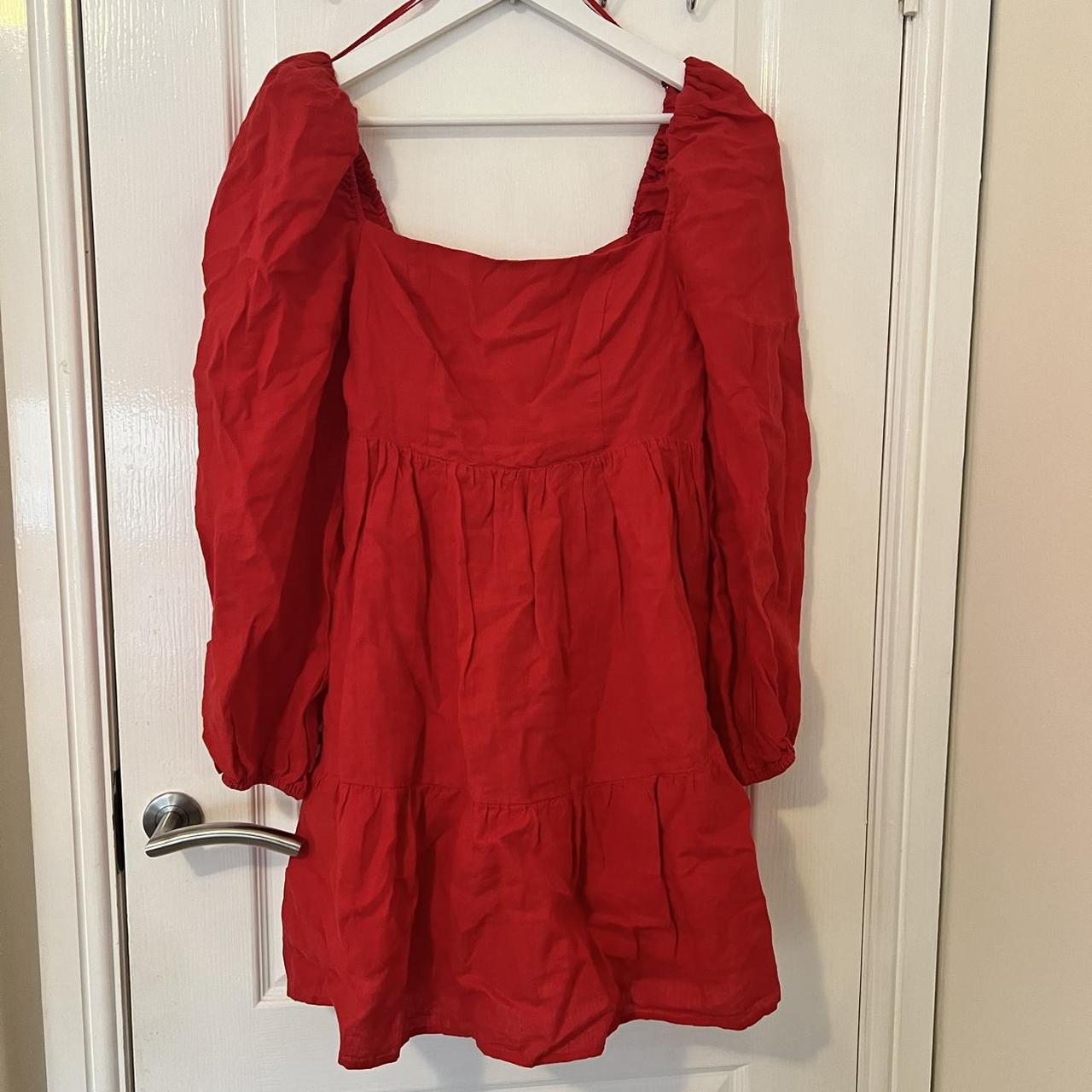 & Other Stories Red Linen Mini Dress Gorgeous puff... - Depop