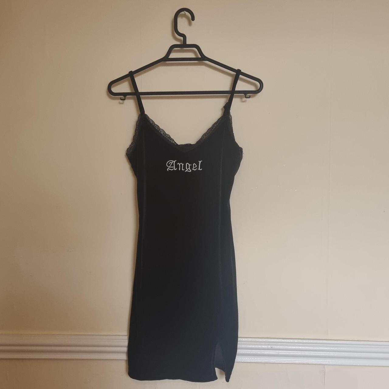 Black velvet adjustable strap angel dress with lace... - Depop
