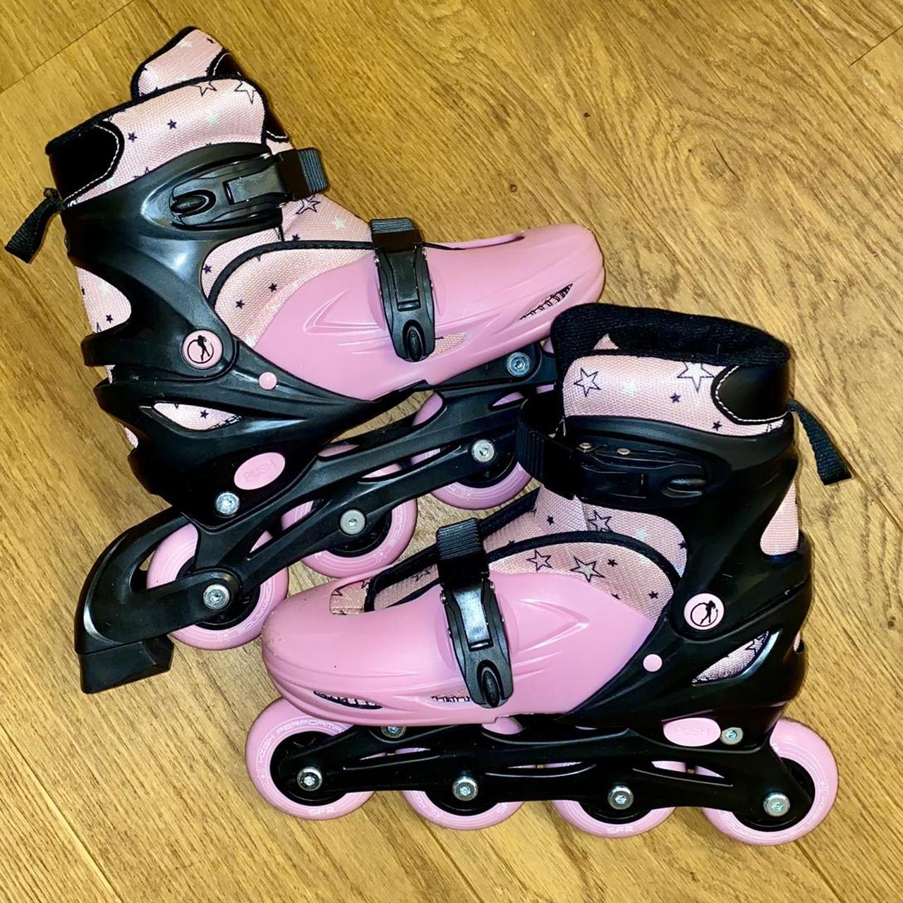Pink in-line rollerblades / roller skates in a size... - Depop