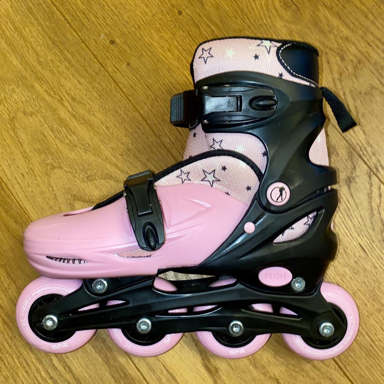 Pink in-line rollerblades / roller skates in a size... - Depop