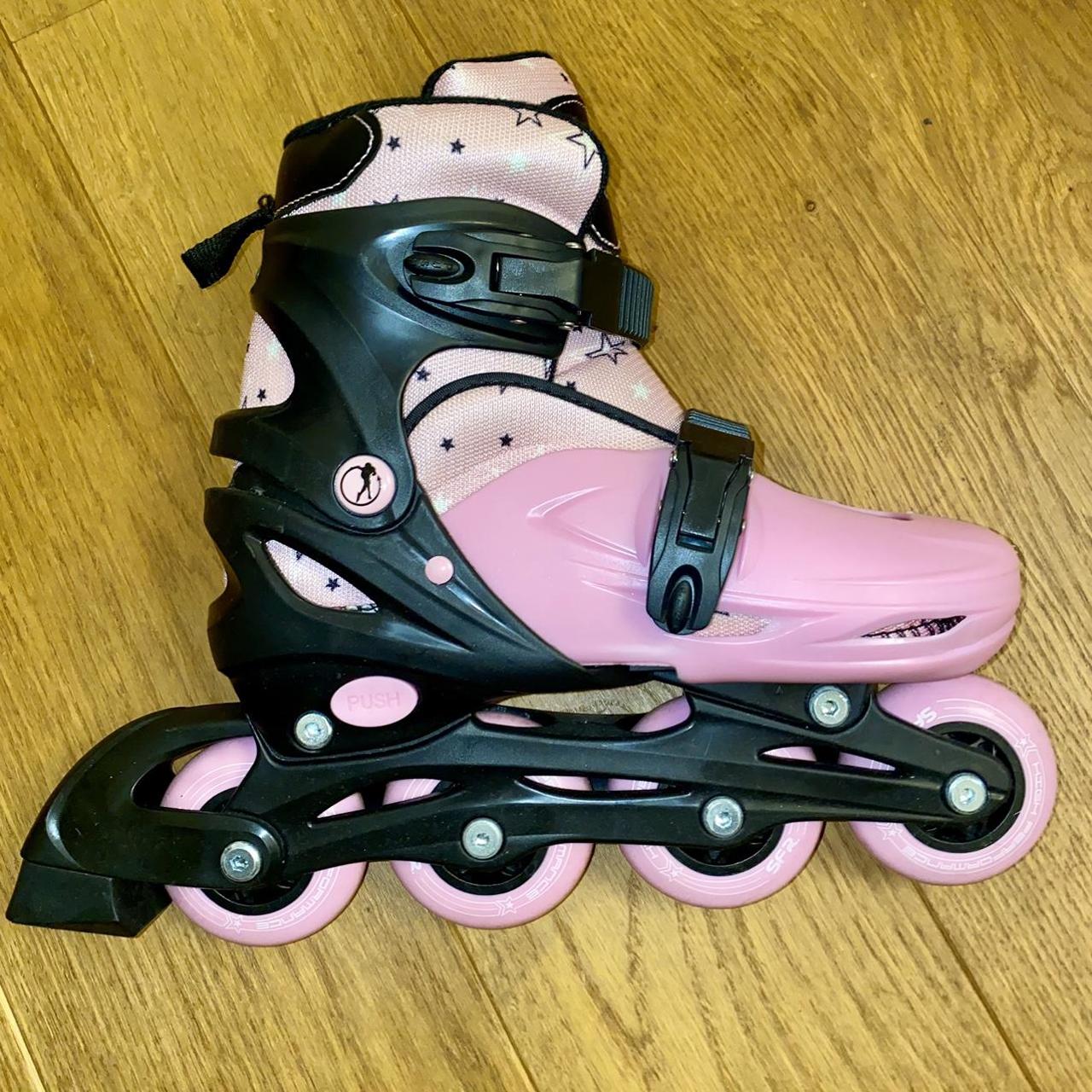 Pink in-line rollerblades / roller skates in a size... - Depop