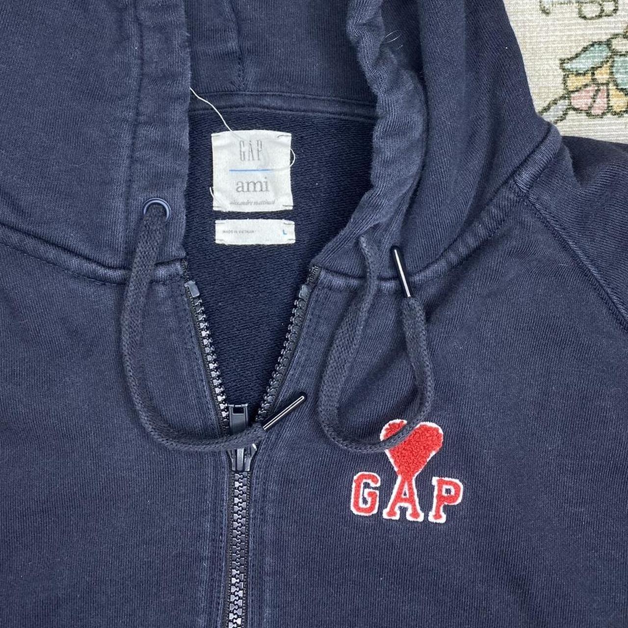 GAP x AMI ZIP UP HOODIE SWEATER SIZE. LARGE NAVY... - Depop