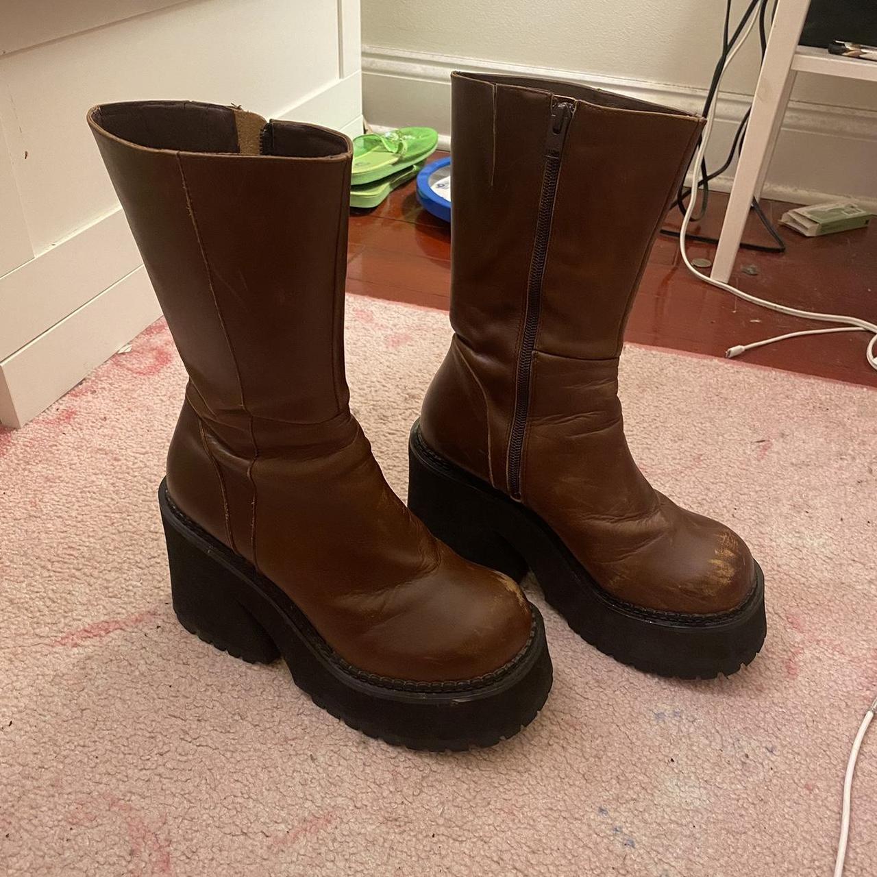 UNIF Parker boots in brown! Scuffing and some... - Depop
