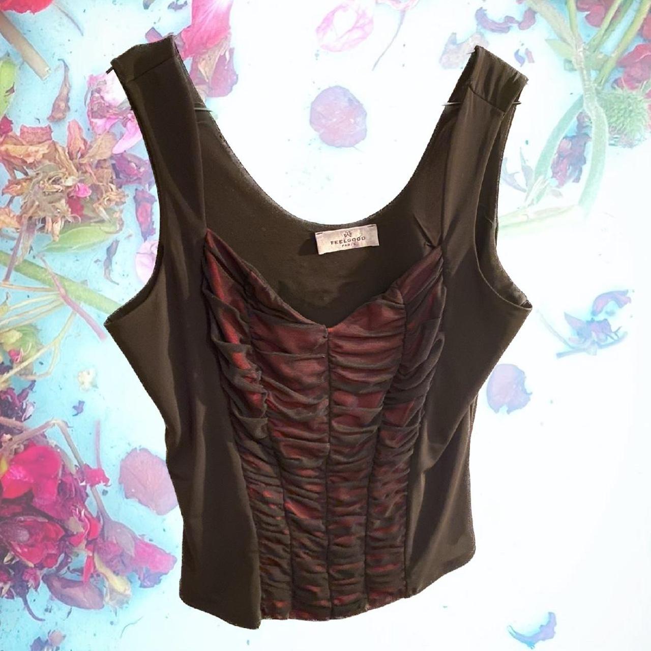 Vintage gothic red and black rouched top - Depop