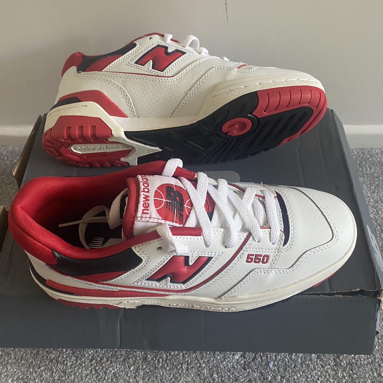 Brand new. Never worn red and white New Balance 550 ... - Depop