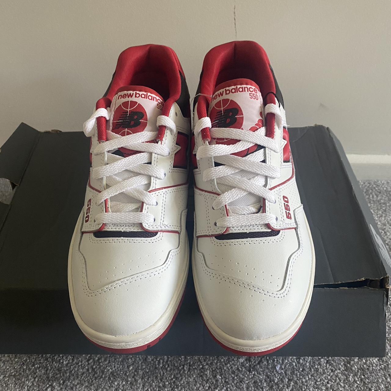 Brand new. Never worn red and white New Balance 550 ... - Depop