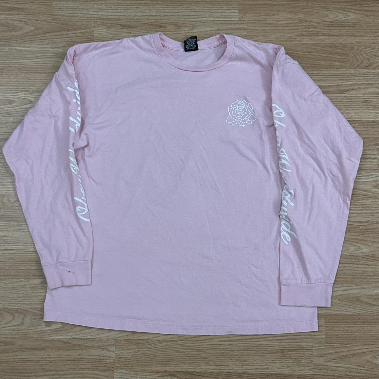 Obey Pink long sleeve floral rose shirt with print... - Depop