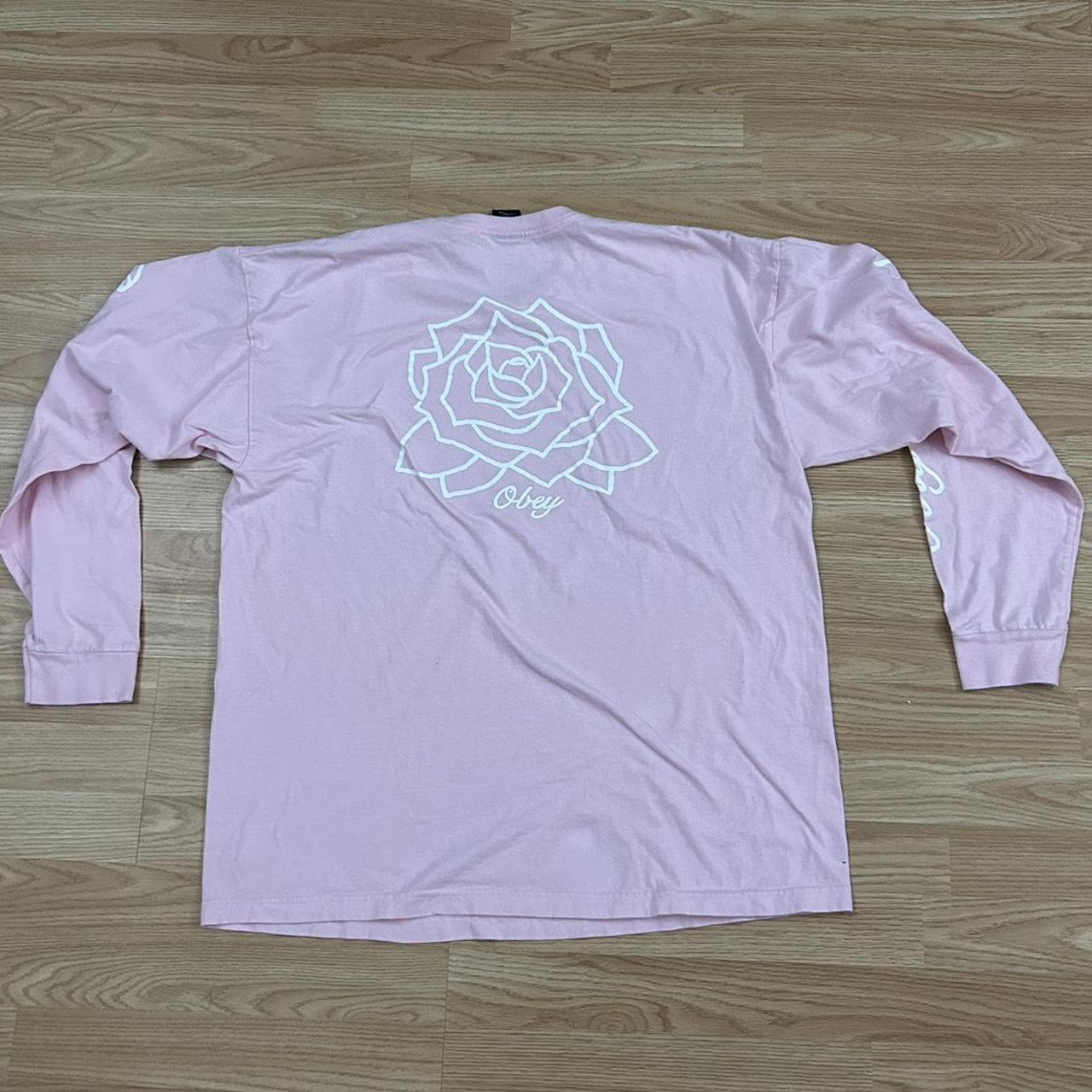 Obey Pink long sleeve floral rose shirt with print... - Depop