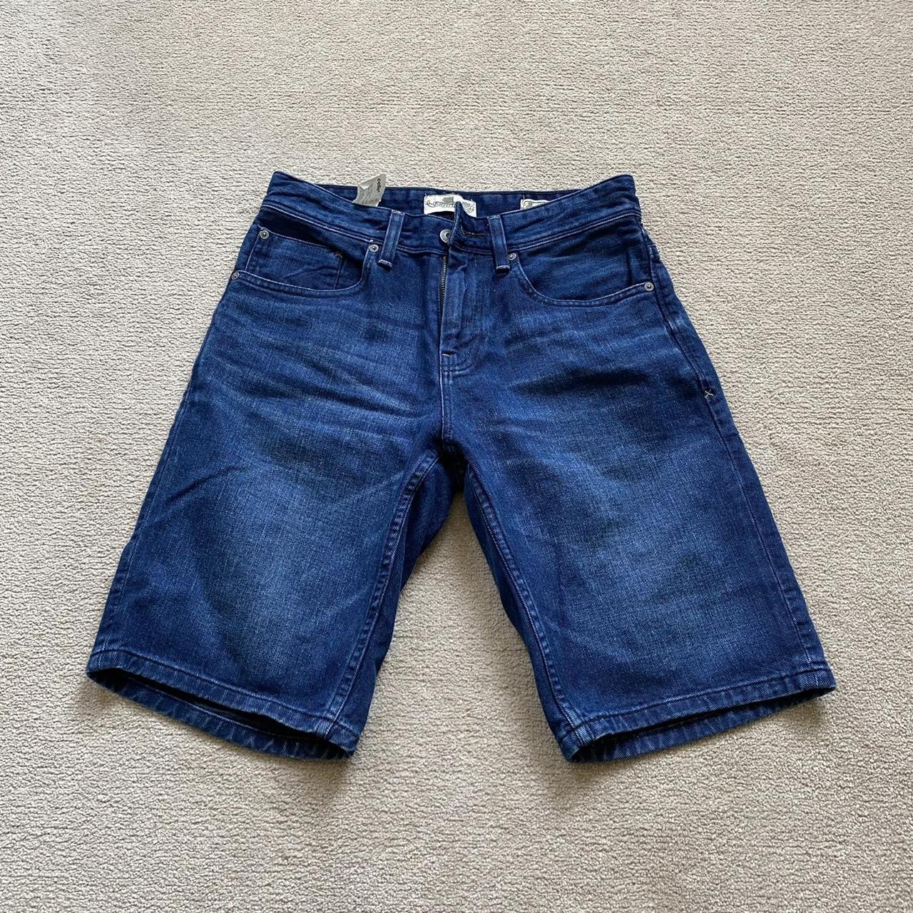 low rise vintage jorts / dark wash denim long... - Depop