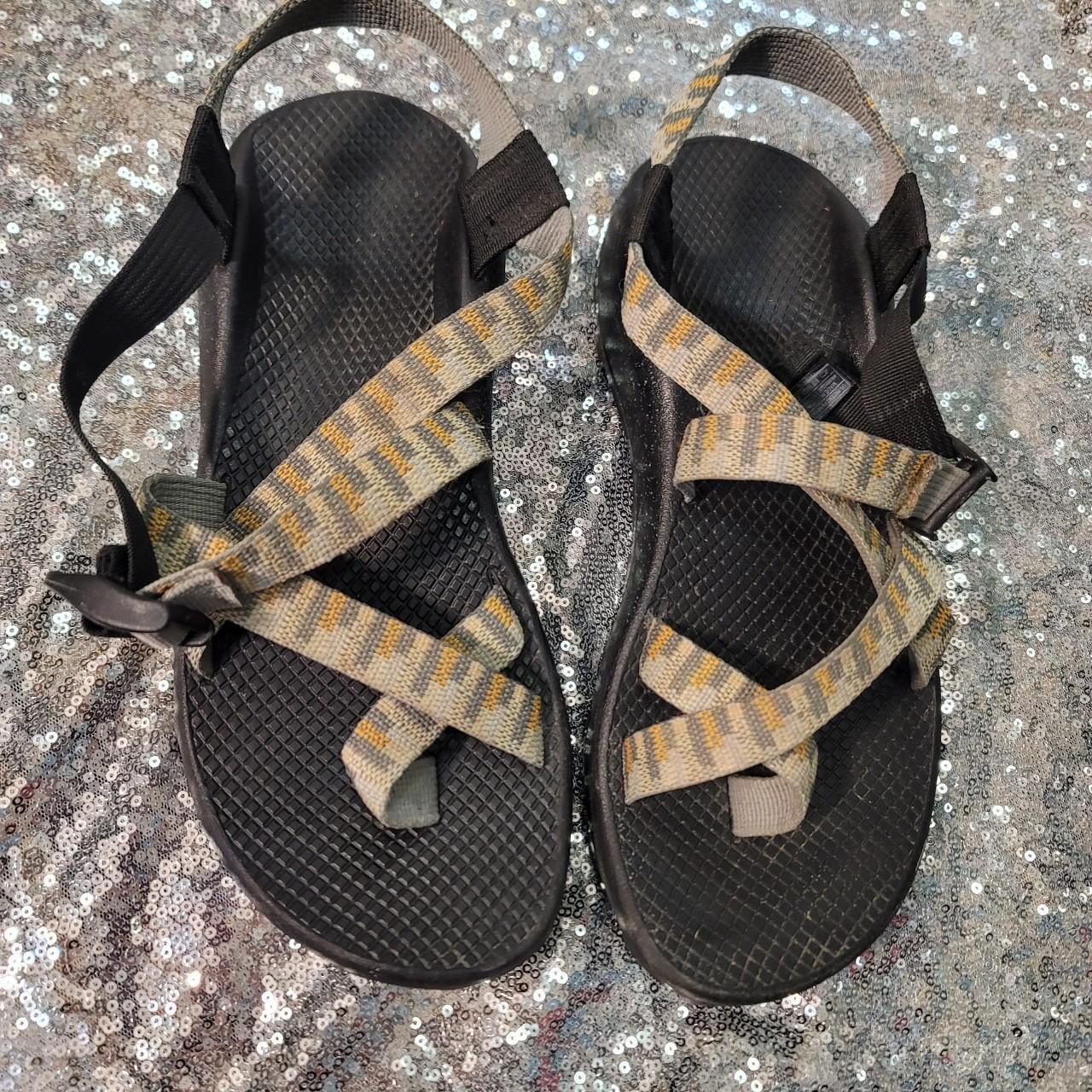 Chaco Women's Grey and Yellow Sandals | Depop