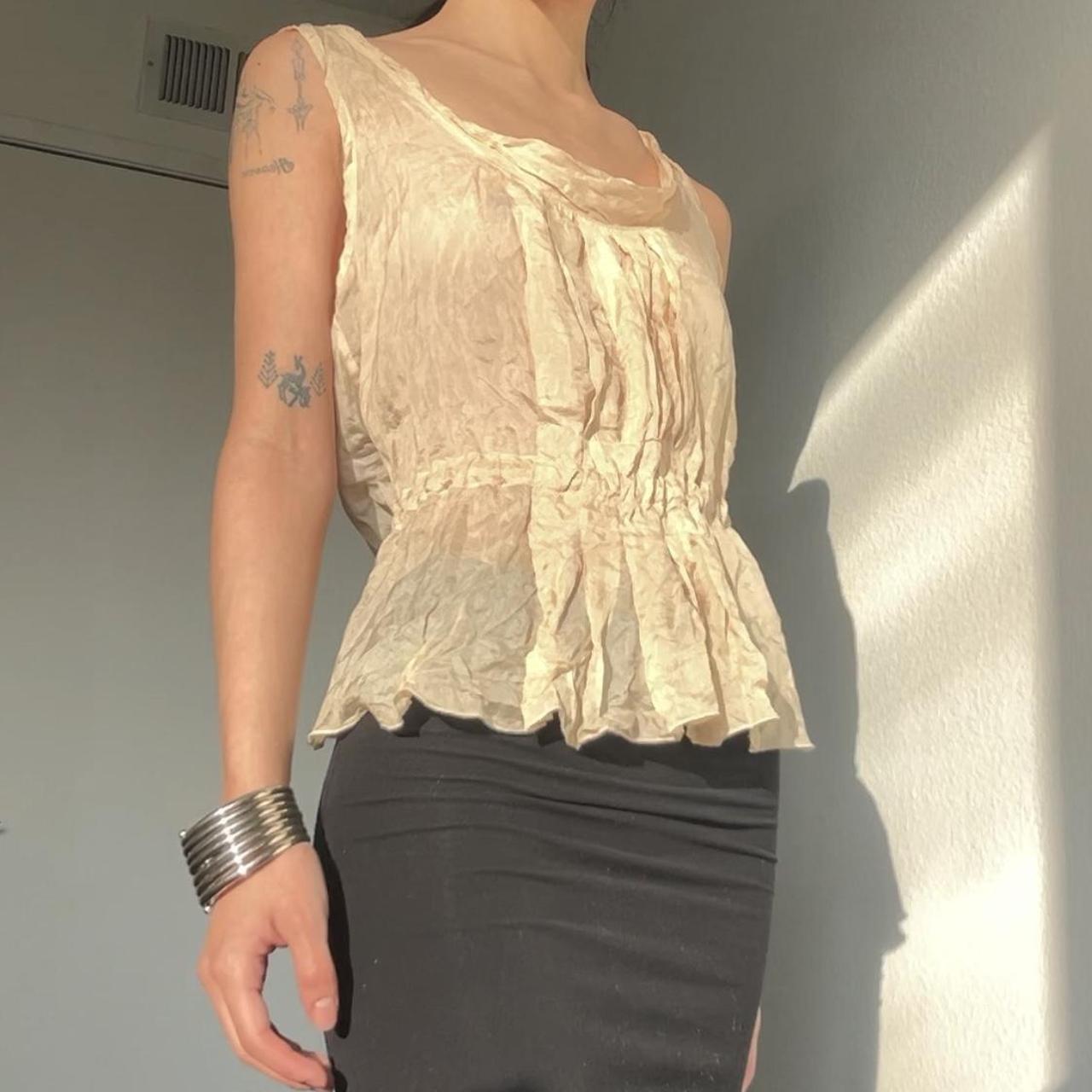 prada sport pleated silk blouse buttons down the... | Depop