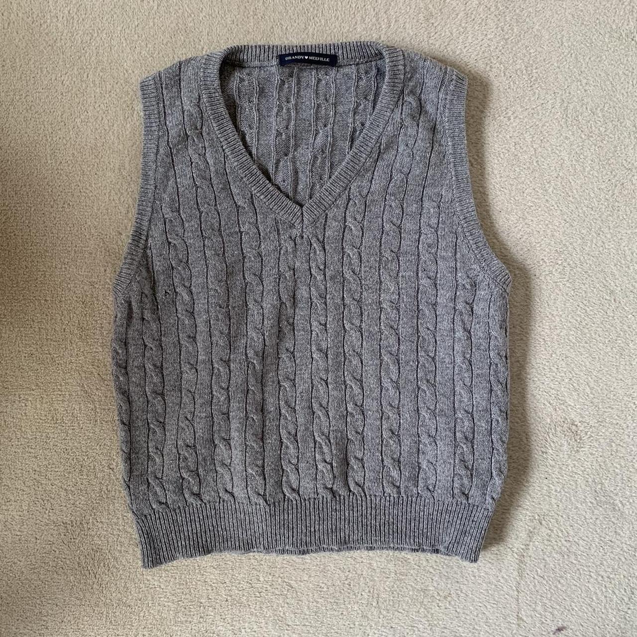 Brandy Melville grey v-neck sweater vest cropped... - Depop