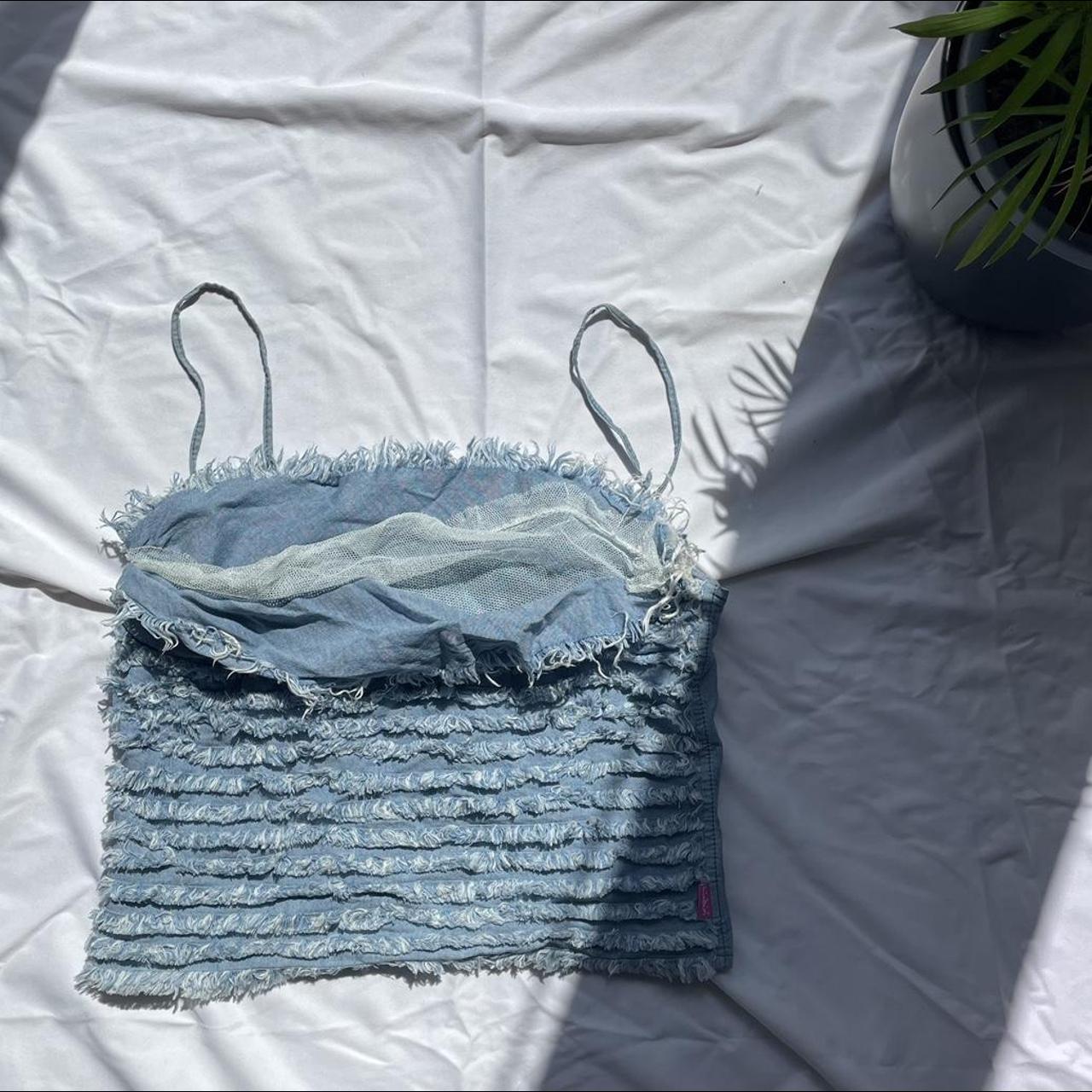 Blue Frilly Denim 90's Top Size 10-12 - Depop